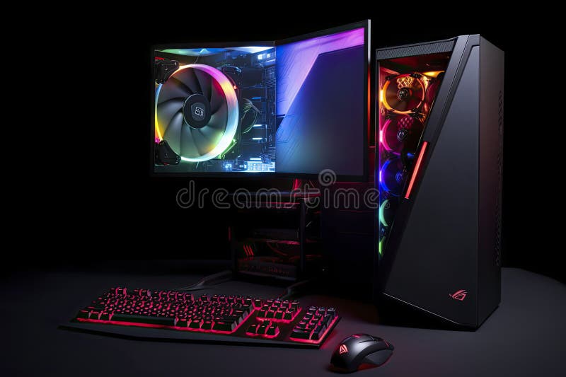 Gaming Computer and Rgb Gaming Mouse, Monitor Stock Illustration ...
