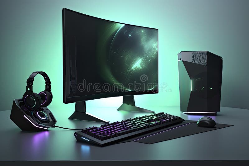 Gaming Computer and Rgb Gaming Mouse, Monitor Stock Illustration ...