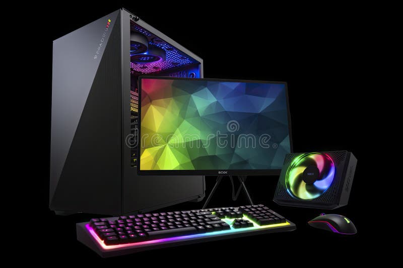 Gaming Computer and Rgb Gaming Mouse, Monitor Stock Illustration ...