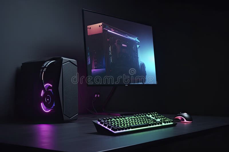 Gaming Computer and Rgb Gaming Mouse, Monitor Stock Illustration ...
