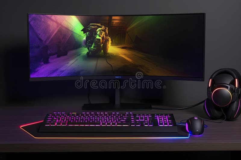 Gaming Computer and Rgb Gaming Mouse, Monitor Stock Illustration ...