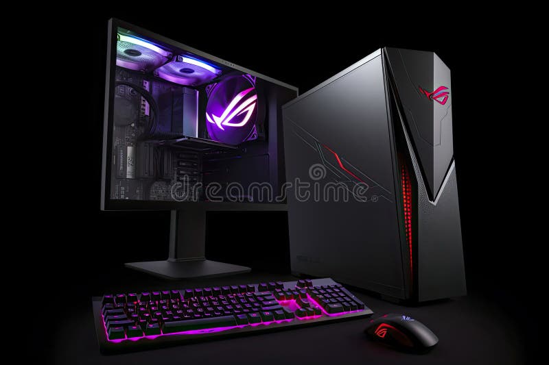 Gaming Computer and Rgb Gaming Mouse, Monitor Stock Illustration ...