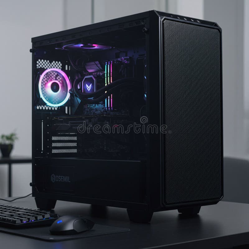 Gaming Computer Setup Features a Black Tower with a Transparent Side ...