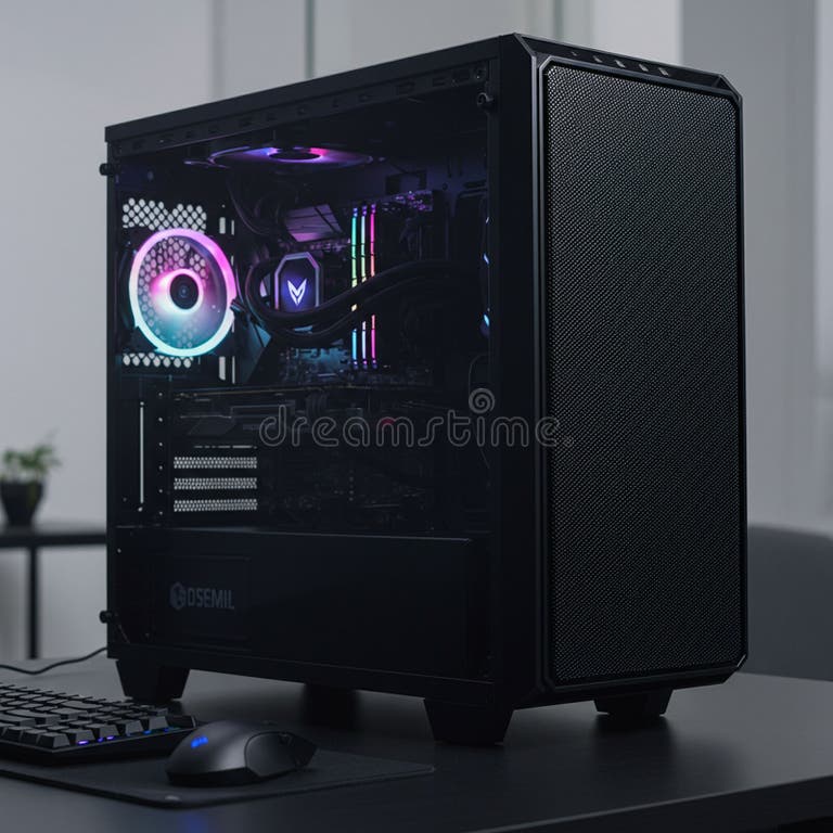 Gaming Computer Setup Features a Black Tower with a Transparent Side ...