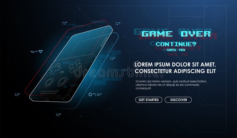 Gaming Concept. Game Over on Portable Console. Creative HUD Poster ...