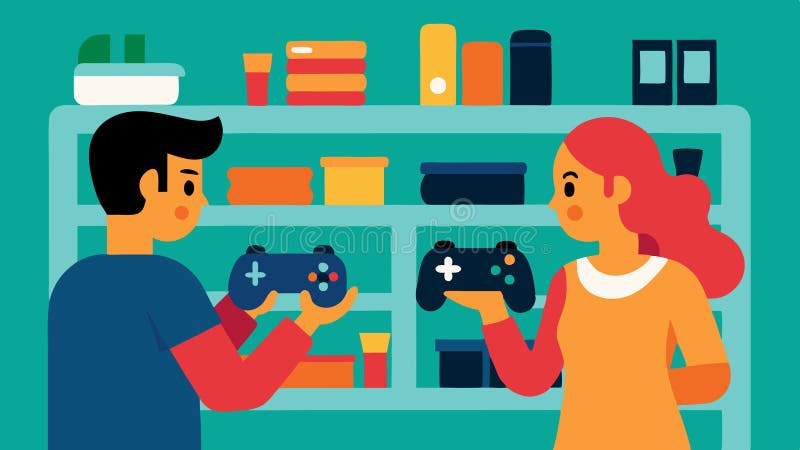 Gaming Console Hunt the Couple is Browsing a Shelf Filled with Gaming ...