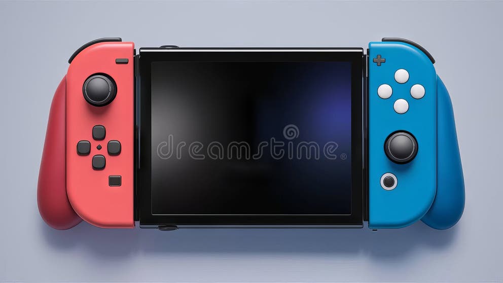 Gaming Console with Red and Blue Controllers Stock Illustration ...