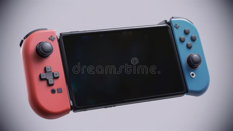 Gaming Console with Red and Blue Controllers Stock Illustration ...