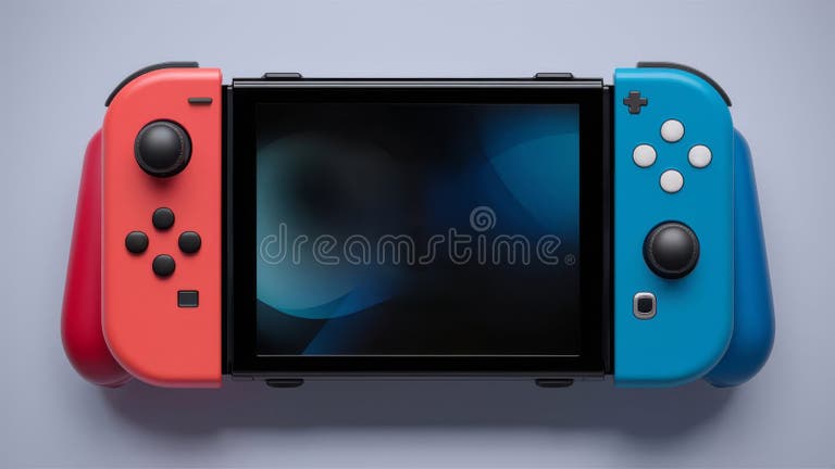 Gaming Console with Red and Blue Controllers Stock Illustration ...