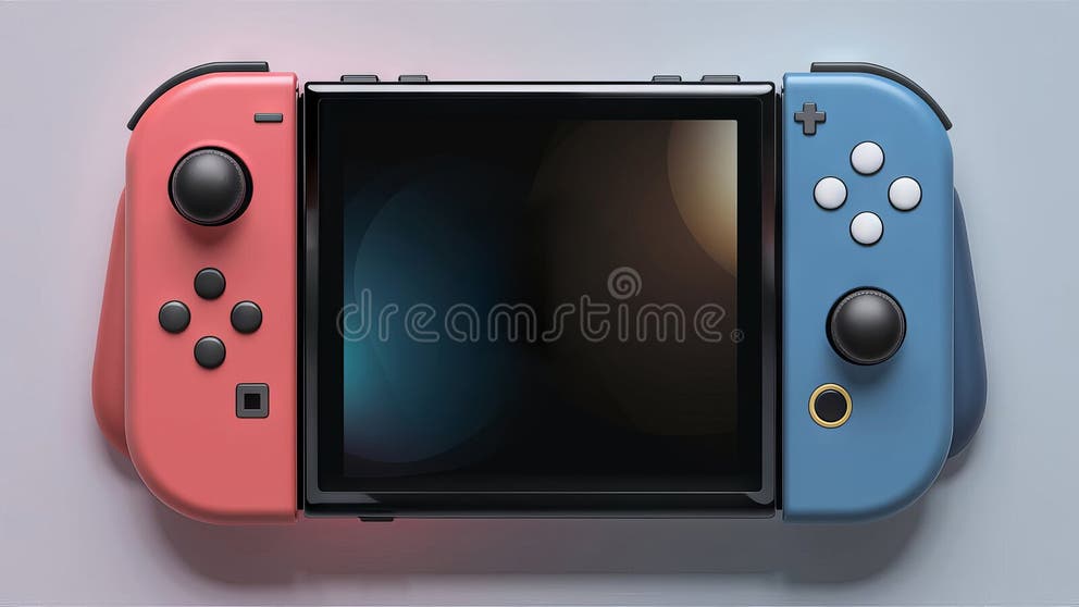 Gaming Console with Red and Blue Controllers Stock Illustration ...