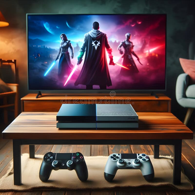 Gaming console on table stock illustration. Illustration of console ...