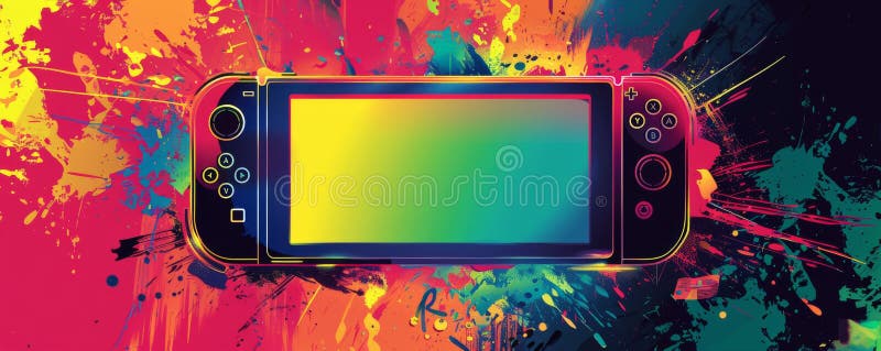 Gaming Console with Vibrant Pop Art Explosion Background in Colorful ...
