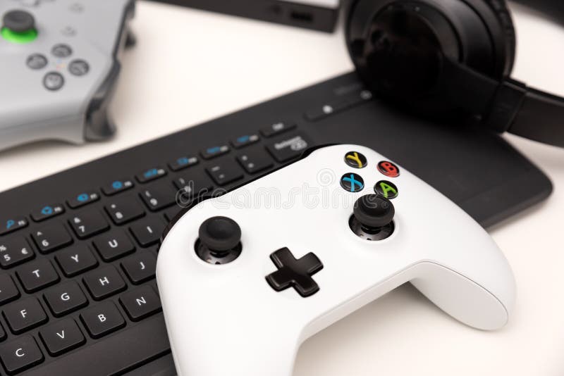 Gaming Console and Wireless Controllers Stock Photo - Image of leisure ...