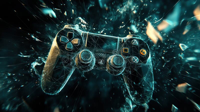 Gaming Controller Exploding, Digital Art, Dark Background Stock ...