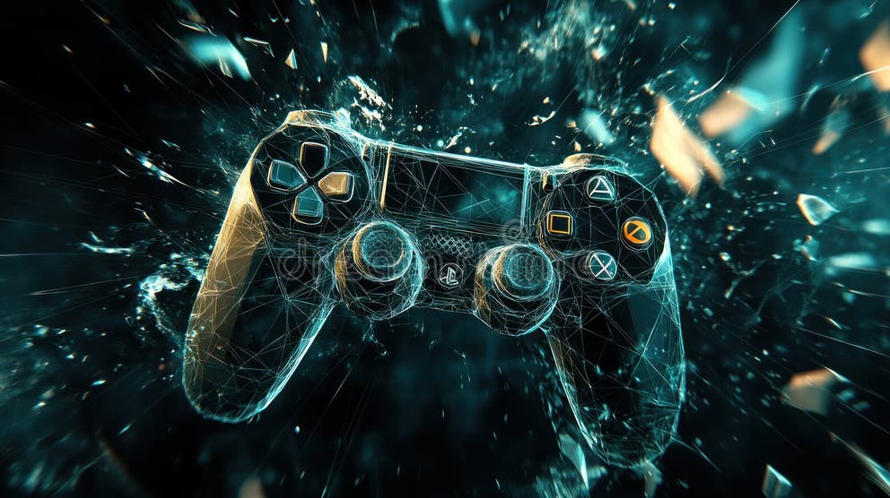 Gaming Controller Exploding, Digital Art, Dark Background Stock ...