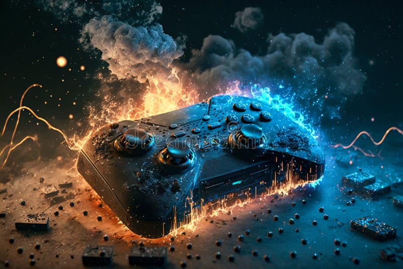 Gaming Controller Exploding With Fire And Smoke Generative Ai Stock Illustration Illustration 7429