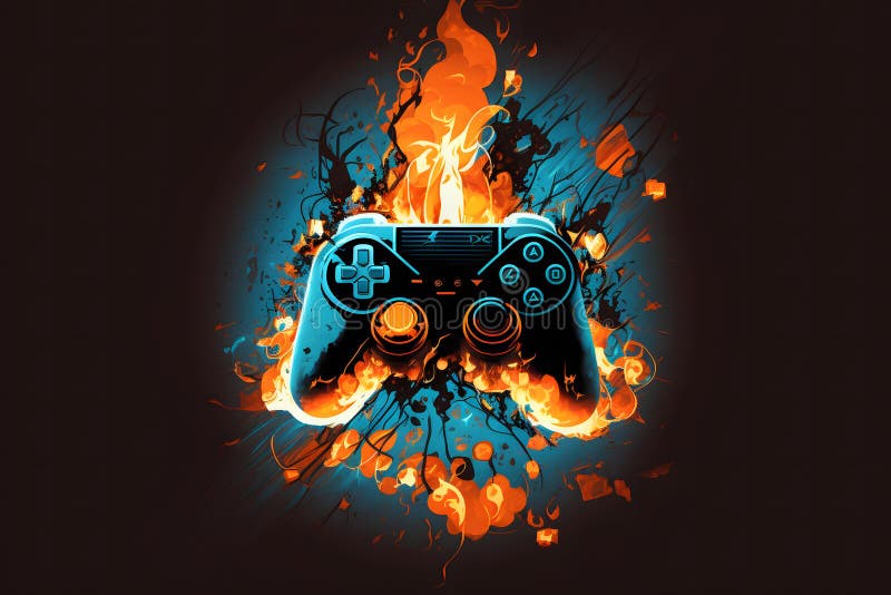 Gaming Controller with Fire, Cartoon Style. Neural Network Generated ...