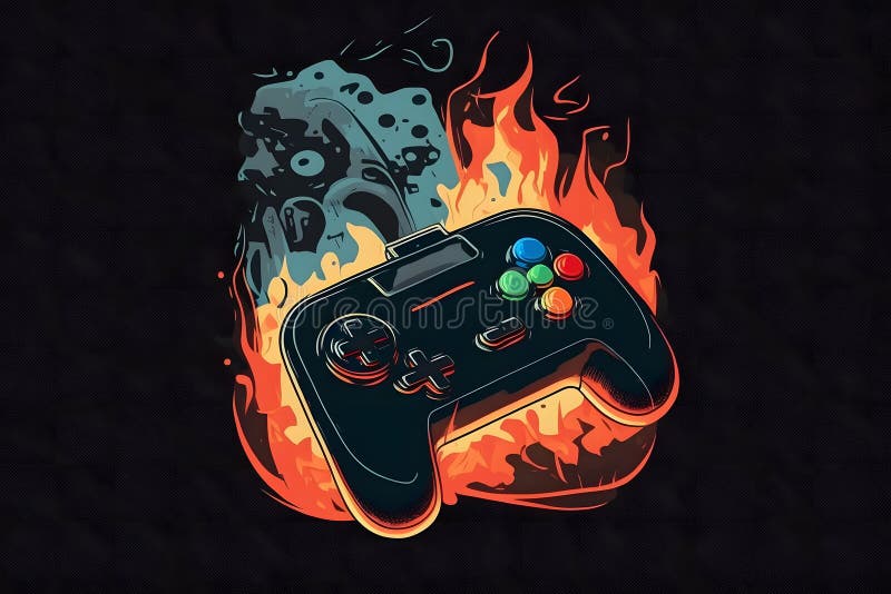 Gaming Controller with Fire, Cartoon Style. Neural Network Generated ...