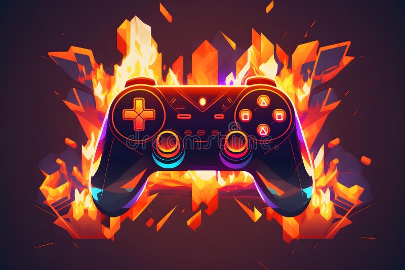 Gaming Controller with Fire, Cartoon Style. Neural Network Generated ... Gaming Controller with Fire, Cartoon Style. Neural Network Generated ...