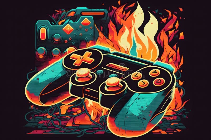 Gaming Controller with Fire, Cartoon Style. Neural Network Generated ... Gaming Controller with Fire, Cartoon Style. Neural Network Generated ...