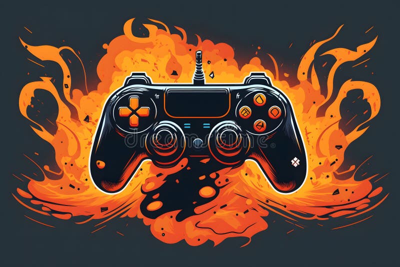 Gaming Controller with Fire, Cartoon Style. Neural Network Generated ...