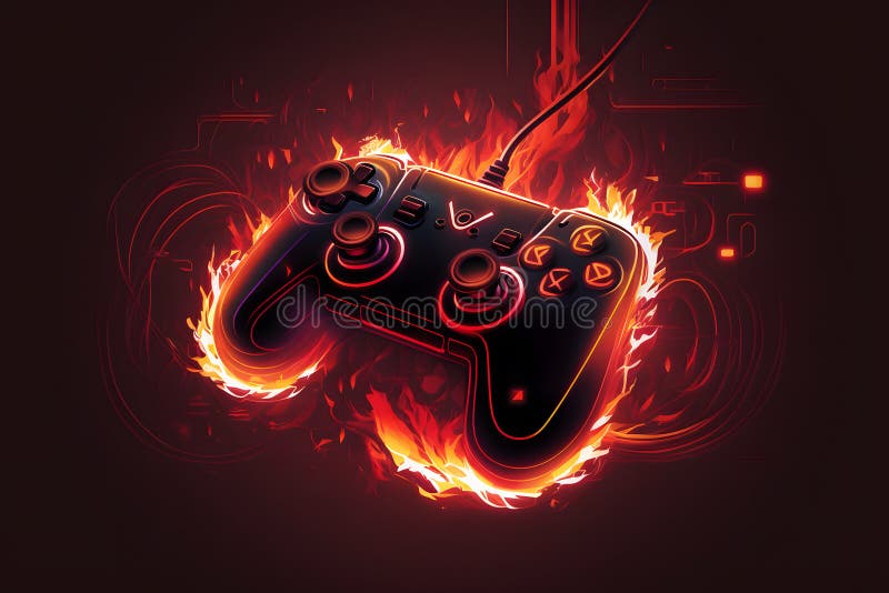 Gaming Controller with Fire, Cartoon Style. Neural Network Generated ... Gaming Controller with Fire, Cartoon Style. Neural Network Generated ...
