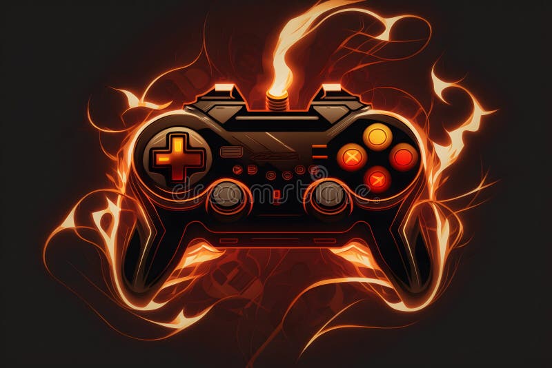 Gaming Controller with Fire, Cartoon Style. Neural Network Generated ...