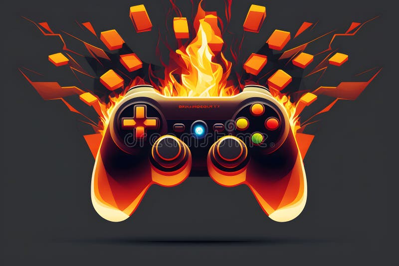 Gaming Controller with Fire, Cartoon Style. Neural Network Generated ... Gaming Controller with Fire, Cartoon Style. Neural Network Generated ...