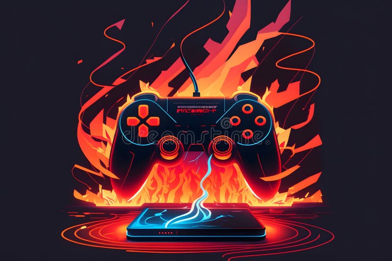 Gaming Controller with Fire, Cartoon Style. Neural Network Generated ... Gaming Controller with Fire, Cartoon Style. Neural Network Generated ...