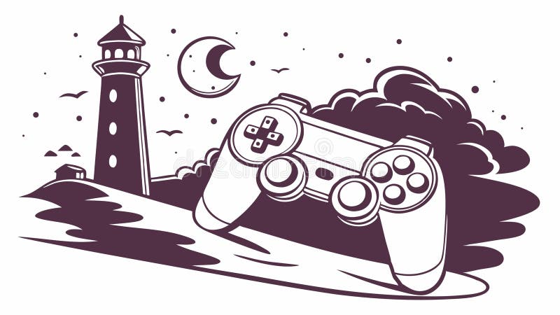 Gaming Controller with Lighthouse by Moonlight Vector Art, Vector ...