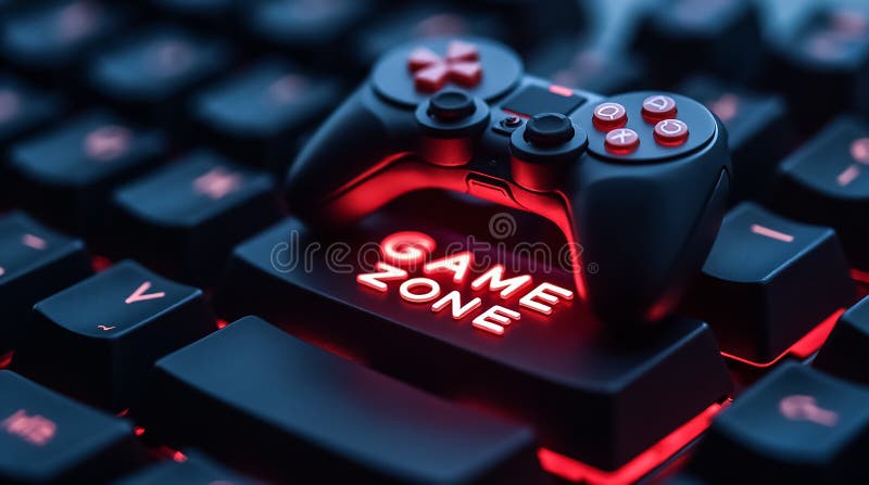 A Gaming Controller is Placed on a Keyboard Key Labeled Game Zone Stock ...