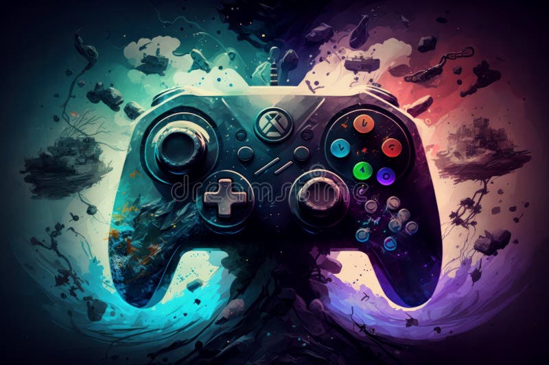 Gaming Controller Surrounded by a Fantasy Game Environment. Generative ...