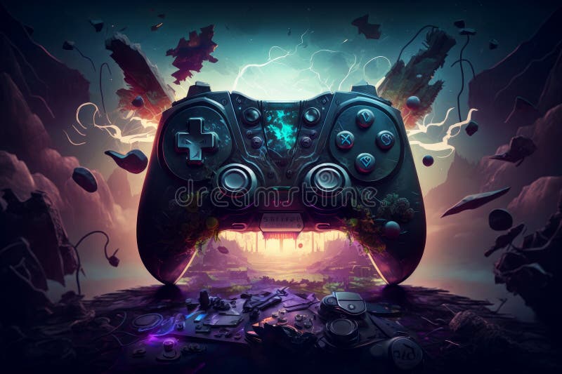 Gaming Controller Surrounded by a Fantasy Game Environment. Generative ...