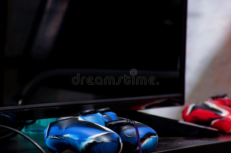 Gaming Controllers and Television Stock Photo - Image of white ...