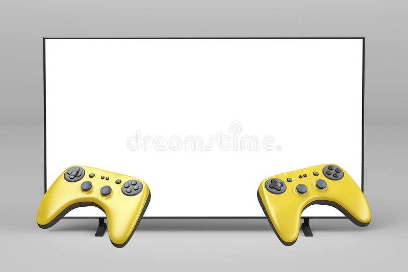 Gaming Controllers and TV with Empty Screen Stock Image - Illustration ...