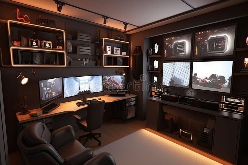 Gaming den stock photo. Image of room, office, house - 302282234