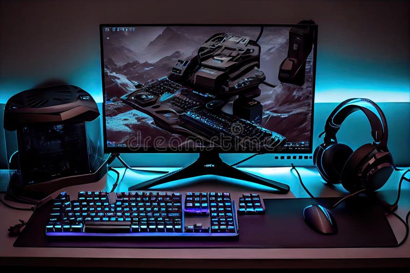 Gaming Desk with Computer and Accessories, Including Keyboard, Mouse ...