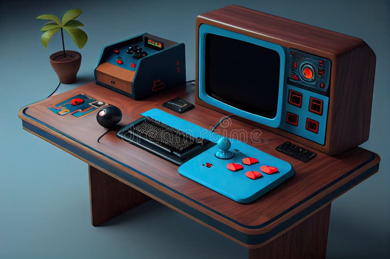 Gaming Desk with Retro Computer and Gaming Controller for a Nostalgic ...