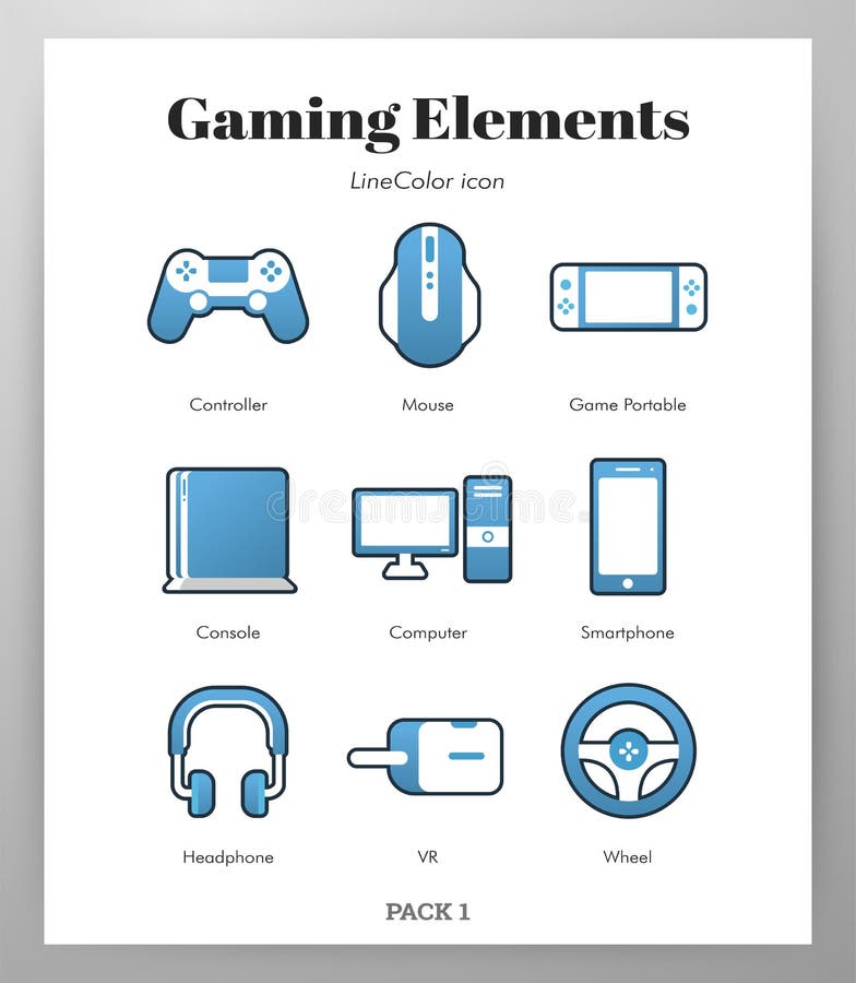 Gaming Elements LineColor Illustration Stock Vector - Illustration of ...