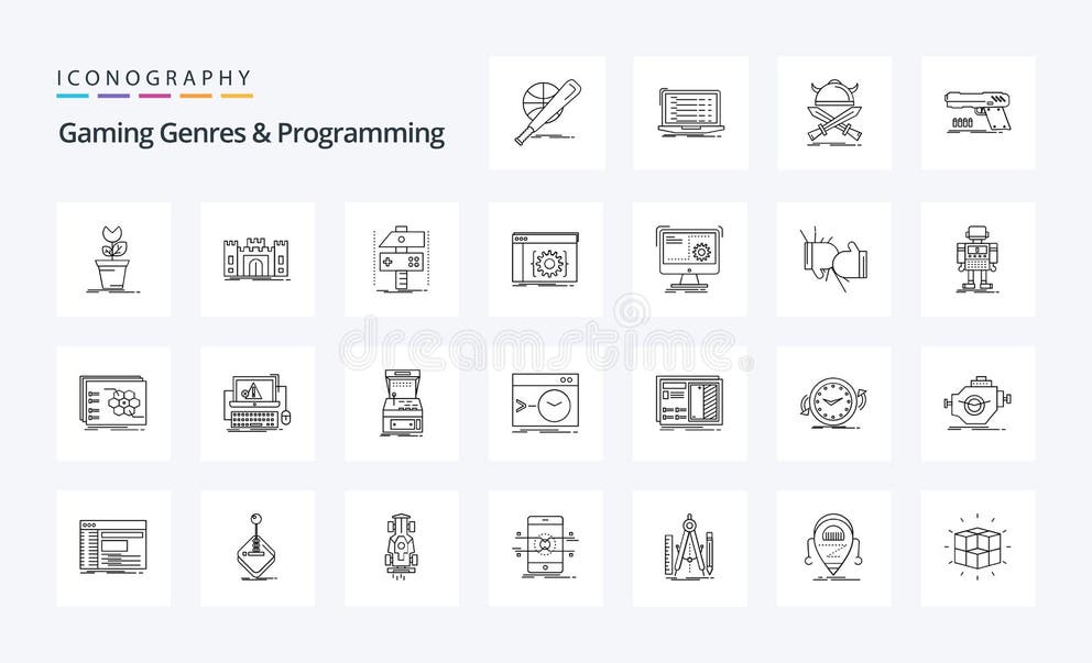 25 Gaming Genres and Programming Line Icon Pack. Vector Icons ...