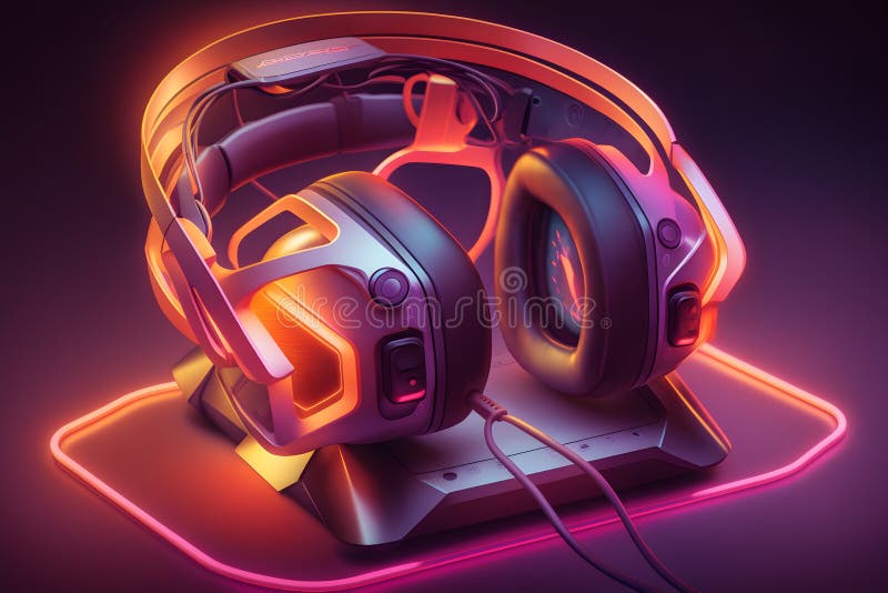 Gaming Headphones and Neon Lighting. Neural Network AI Generated Stock ...