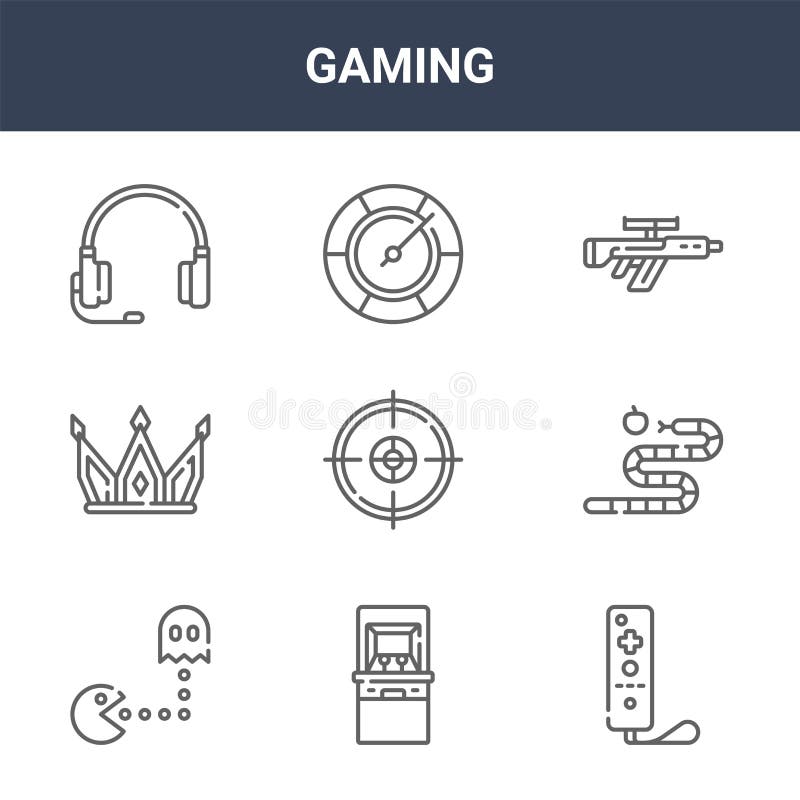 Set of 12 Gaming Icons. Outline Thin Line Icons Such As Game Controller ...