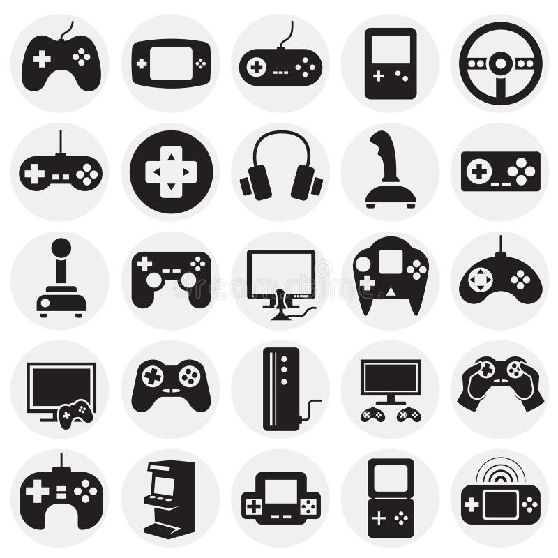 Gaming Icons Set on Cirlces White Background for Graphic and Web Design ...