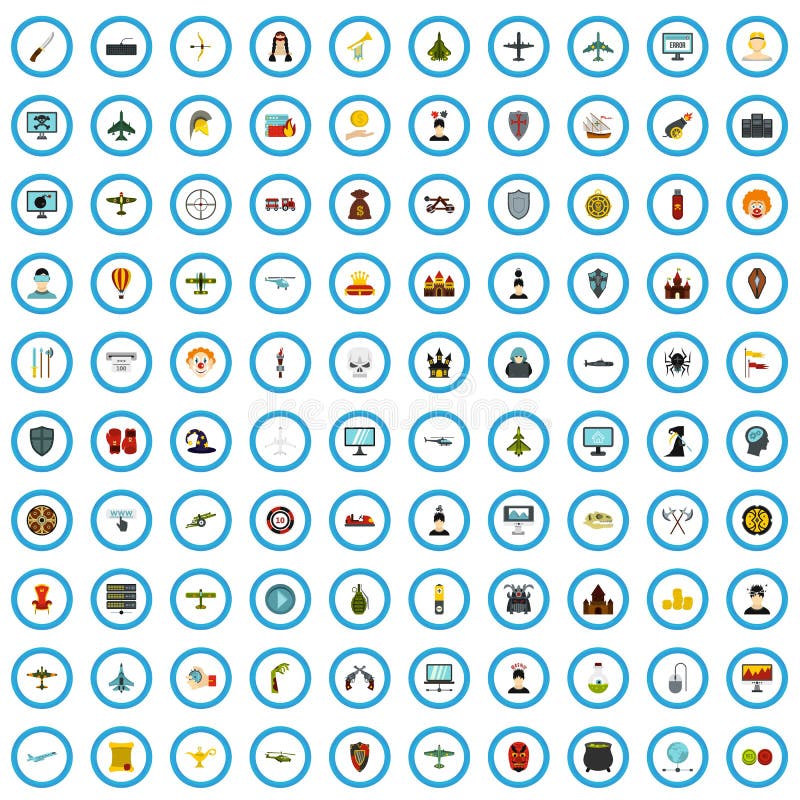 100 Gaming Icons Set, Flat Style Stock Vector - Illustration of ...