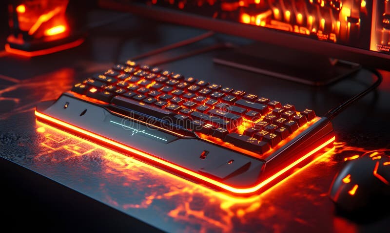 Fiery Gaming Keyboard stock illustration. Illustration of orange ...