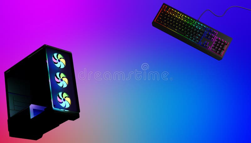 Gaming Keyboard with RGB Light and PC Case, Copy Space. Game ...