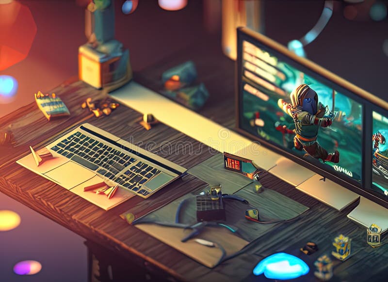 Gaming Managers Fictional Work Enviroment Scene. Stock Illustration ...