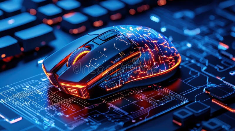 Gaming Mouse with Glowing Circuit Board Stock Illustration ...