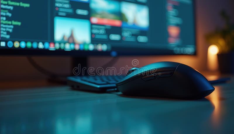 Gaming Mouse and Keyboard on Desk with Computer Screen in Background ...
