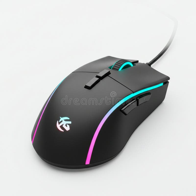 Gaming Mouse with a Sleek Black Design, Featuring RGB Lighting Along ...